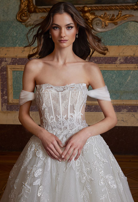 Try on the ÉLYSÉE Privé Emily Gown in Los Angeles, CA | Karoza Bridal